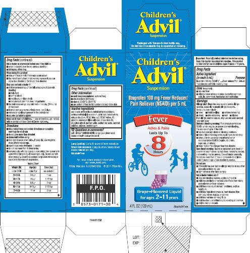 Tj10 Children's Advil Suspension Fever Ibuprofen 100mg Fast Pain Relief Fever Reducer Grape Flavored Liquid for Ages 2-11 Years - 2 Packs of Grape 4 Oz