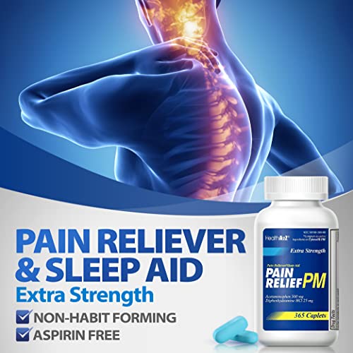 HealthA2Z Extra Strength Pain Relief PM, 365 Caplets, Compare to Tylenol PM Active Ingredient,Pain Reliever + Sleep Aid