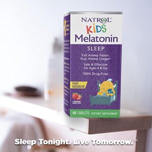 Natrol Kids 1mg Melatonin Fast Dissolve Sleep Aid Tablets, with Lemon Balm, Supplement for Children Ages 4 and up, Drug Free, Dissolves in Mouth, 40 Strawberry Flavored Tablets