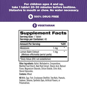 Natrol Kids 1mg Melatonin Fast Dissolve Sleep Aid Tablets, with Lemon Balm, Supplement for Children Ages 4 and up, Drug Free, Dissolves in Mouth, 40 Strawberry Flavored Tablets