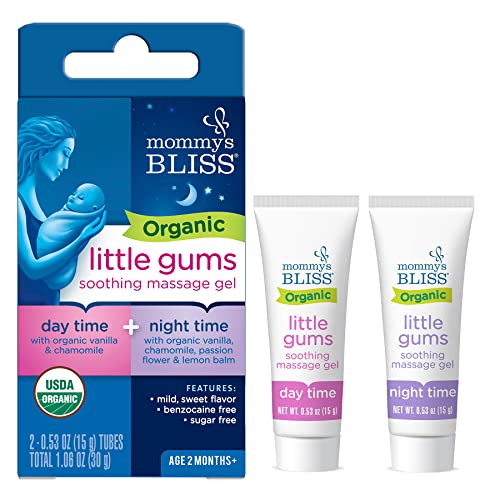 Mommy's Bliss Organic Little Gums Soothing Massage Gel Day and Night Combo Helps with Tender Age Months + Sugar Free 2 - 0.53 Oz Tubes, mild, sweet flavor, 2 Count(Pack of 1)