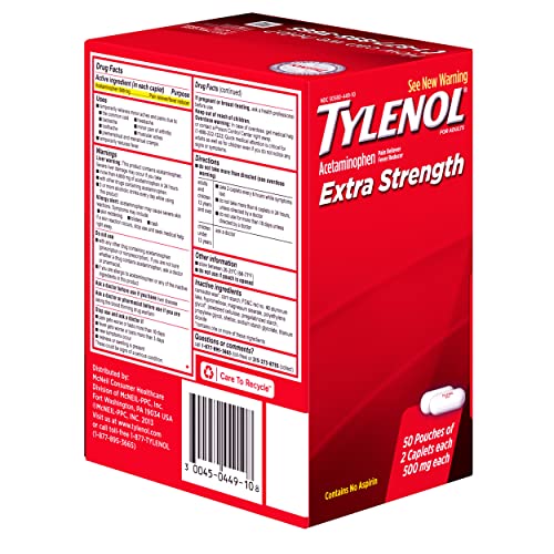 Tylenol Extra Strength Caplets with Acetaminophen, Pain Reliever & Fever Reducer, 2-pack of 50 ct