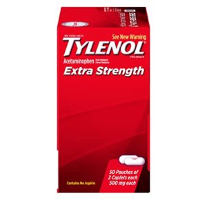 Tylenol Extra Strength Caplets with Acetaminophen, Pain Reliever & Fever Reducer, 2-pack of 50 ct