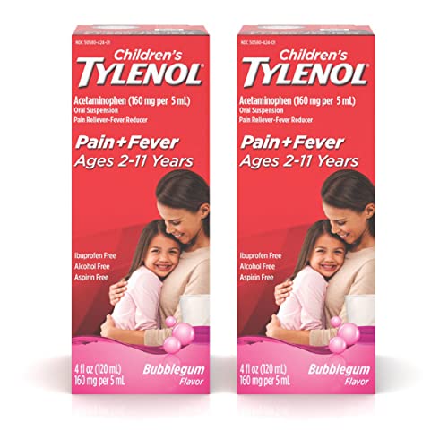 Tylenol Children's Oral Suspension Medicine with Acetaminophen, Bubble Gum, 4 Fl Oz, Pack of 2