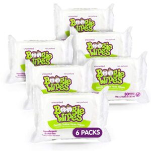 baby wipes unscented by boogie wipes, wet wipes for face, hand, body & nose, made with vitamin e, aloe, chamomile and natural saline, 180 count