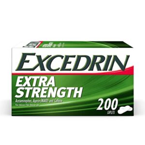 excedrin extra strength pain relief caplets for headache relief, temporarily relieves minor aches and pains due to headache – 200 count