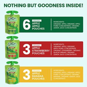 GoGo squeeZ Organic Fruit on the Go Variety Pack, Apple/Banana/Strawberry, 3.2 oz. (12 Pouches) - Made from Organic Apples, Bananas & Strawberries - Gluten Free Snacks - Nut & Dairy Free - Vegan Snack