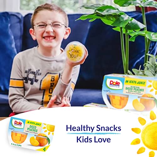 Dole Fruit Bowls Diced Peaches in 100% Juice, Gluten Free Healthy Snack, 4 Ounce 4 Cups (Pack of 4)