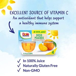 Dole Fruit Bowls Diced Peaches in 100% Juice, Gluten Free Healthy Snack, 4 Ounce 4 Cups (Pack of 4)