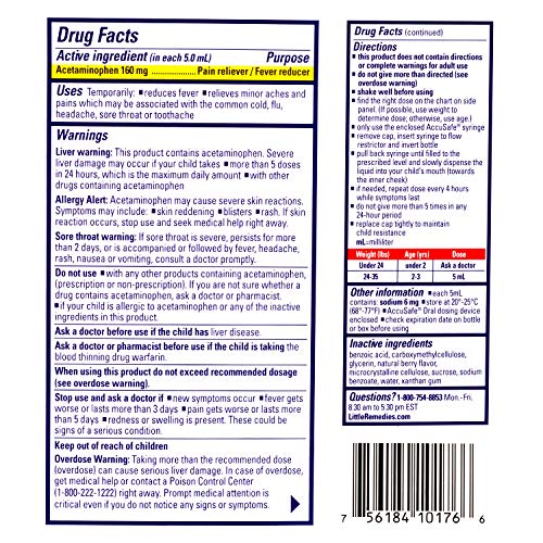 Little Remedies Infant Fever & Pain Reliever with Acetaminophen, Natural Berry Flavor, 2 Fl Oz