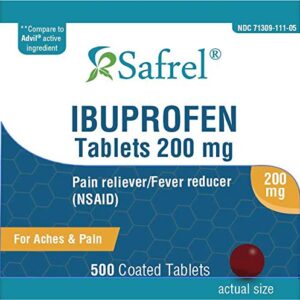 Safrel Ibuprofen Tablets 200 mg (NSAID), 500 Count, Pain Reliever/Fever Reducer | Toothache, Headache, Muscle Aches, Menstrual Cramps, Back & Arthritis Pain Relief | Value Pack