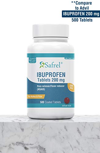 Safrel Ibuprofen Tablets 200 mg (NSAID), 500 Count, Pain Reliever/Fever Reducer | Toothache, Headache, Muscle Aches, Menstrual Cramps, Back & Arthritis Pain Relief | Value Pack