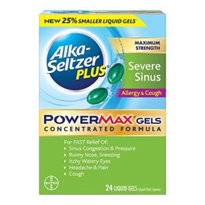 alka-seltzer plus maximum strength powermax allergy and cough medicine, liquid gels for adults with pain reliever, fever reducer, cough suppressant, antihistamine, nasal decongestant, 24 count