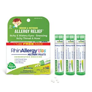 boiron rhinallergy kids pellets for relief from allergy symptoms of sneezing, runny nose, and itchy eyes or throat – 3 count (240 pellets)