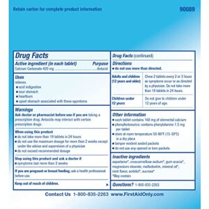 PhysiciansCare Antacid Heartburn Medication (Compare to Tums), 50 Doses of Two Tablets, 420 mg