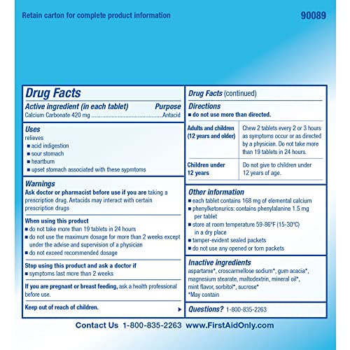 PhysiciansCare Antacid Heartburn Medication (Compare to Tums), 50 Doses of Two Tablets, 420 mg