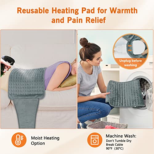 𝐔𝐩𝐠𝐫𝐚𝐝𝐞𝐝 Heating Pad for Back Pain and Cramps Relief, (12"x24"+20'') Large Menstrual Heating Pad with 4 Timer Auto Shut Off & 6 Heat Setting Electric Heat Pad with Belt, Dry & Moist Therapy