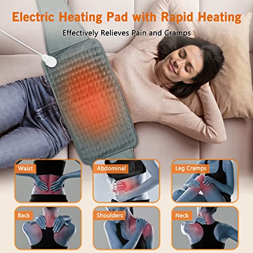 𝐔𝐩𝐠𝐫𝐚𝐝𝐞𝐝 Heating Pad for Back Pain and Cramps Relief, (12"x24"+20'') Large Menstrual Heating Pad with 4 Timer Auto Shut Off & 6 Heat Setting Electric Heat Pad with Belt, Dry & Moist Therapy