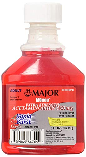 Mapap Adult Rapid Burst Cherry Extra Strength Acetaminophen Liquid 500mg/5ml 8 Ounce (Pack of 2)