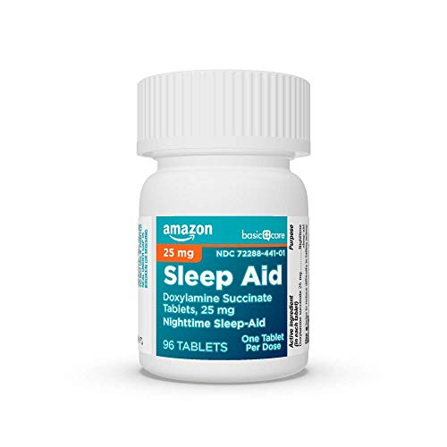 Amazon Basic Care Sleep Aid Tablets, Doxylamine Succinate Tablets, 25 mg, Nighttime Sleep Aid to Help You Fall Asleep, White, 96 Count