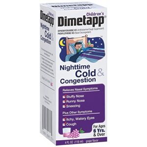 dimetapp childrens nighttime cold and congestion grape – 4 fl oz