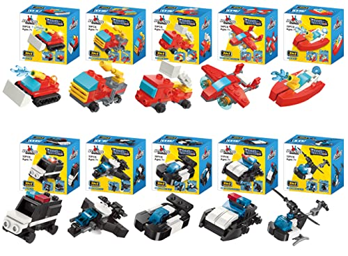 Apostrophe Games 10 SWAT and Fire Fighter Building Block Sets (312 Pieces Total) Ten Individually Boxed Toys for Party Favors, Goodie Bags, Stocking Stuffers