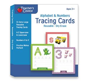 apostrophe games alphabet & number tracing cards, reusable, dry erase, upper & lower case, 31 large reusable cards, repetitive tracing alphabet and number cards, improve writing skills, flash cards