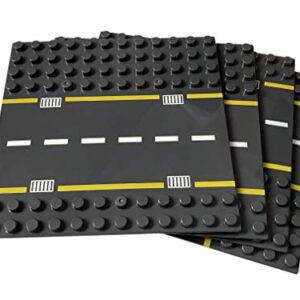 Apostrophe Games Building Block Road Base Plates for Large Blocks 7.5" x 7.5", 4 Street Baseplates (2 Straight & 2 Curved Roads) Compatible with Major Brands