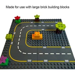 Apostrophe Games Building Block Road Base Plates for Large Blocks 7.5" x 7.5", 4 Street Baseplates (2 Straight & 2 Curved Roads) Compatible with Major Brands