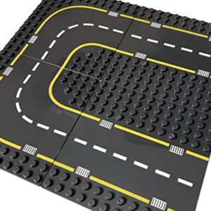 Apostrophe Games Building Block Road Base Plates for Large Blocks 7.5" x 7.5", 4 Street Baseplates (2 Straight & 2 Curved Roads) Compatible with Major Brands