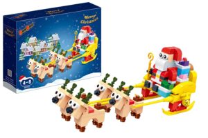 apostrophe games santa’s sleigh building block set – 258 pieces – santa claus christmas sleigh with reindeer – perfect stocking stuffer