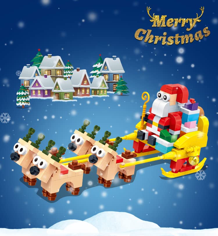 Apostrophe Games Santa's Sleigh Building Block Set - 258 Pieces - Santa Claus Christmas Sleigh with Reindeer - Perfect Stocking Stuffer