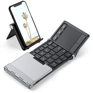 iclever foldable keyboard, bk08 bluetooth keyboard with sensitive touchpad (sync up to 3 devices), pocket-sized tri-folded portable keyboard for ipad mac iphone android windows ios, silver