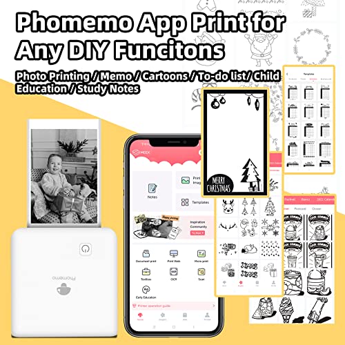 Phomemo M02Pro Mini Sticker Printer - 300DPI Bluetooth Pocket Printer, 15/25/50mm Label Maker, Compatible with iOS & Android, Wireless Printer for Retro Picture, Gift, Office, Home Labeling- White