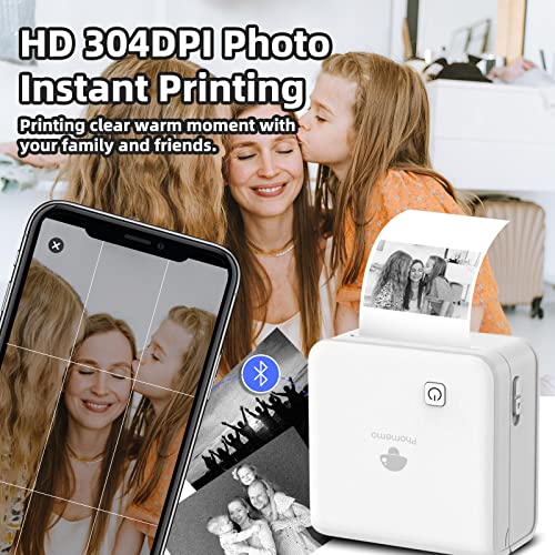 Phomemo M02Pro Mini Sticker Printer - 300DPI Bluetooth Pocket Printer, 15/25/50mm Label Maker, Compatible with iOS & Android, Wireless Printer for Retro Picture, Gift, Office, Home Labeling- White