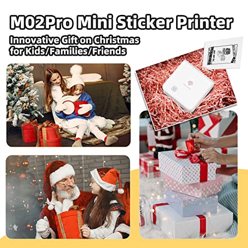 Phomemo M02Pro Mini Sticker Printer - 300DPI Bluetooth Pocket Printer, 15/25/50mm Label Maker, Compatible with iOS & Android, Wireless Printer for Retro Picture, Gift, Office, Home Labeling- White