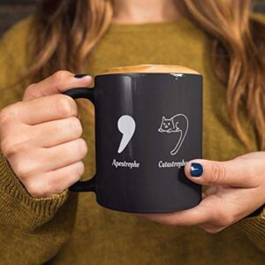 Funny English Teacher, Cat Lover Cup - Apostrophe Catastrophe - 15oz Black Coffee, Tea Mug