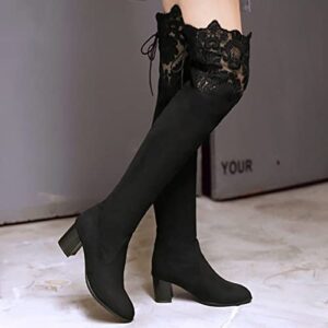 Apostrophe Boots New European and American Sexy Hollowed Out Lace High Heel Over Knee Boots Women High Knee Flat Boots (Black #5, 9)