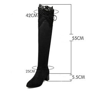 Apostrophe Boots New European and American Sexy Hollowed Out Lace High Heel Over Knee Boots Women High Knee Flat Boots (Black #5, 9)