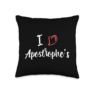 apostrophe fanatic grammar humor lover i love apostrophe’s funny english grammar symbols and rules throw pillow, 16×16, multicolor