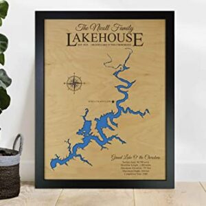 Personalized House Decor Wood Lake Map of Any Lake - Customized Handmade Gifts for Lake House Wall Decor