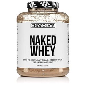 naked nutrition whey protein supplement powder, chocolate, gmo free, soy free, gluten free aid muscle growth and recovery 60 servings, 5 ib