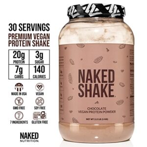 Naked Shake - Chocolate Protein Powder - Plant Based Protein Shake from US & Canadian Farms with MCT Oil, Gluten-Free, Soy-Free, No GMOs or Artificial Sweeteners - 30 Servings