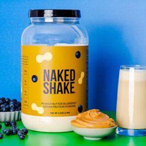 Naked Shake – Peanut Butter Blueberry Protein Powder, Plant Based Protein from US & Canadian Farms with MCT Oil, Gluten-Free, Soy-Free, No GMOs or Artificial Sweeteners – 2.2 Pounds