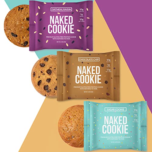 Naked Chocolate Chip Protein Cookies - Premium Gluten-Free High Protein Cookies, Only 1G Sugar, 6G Fiber, No Artificial Sweeteners, Soy Free, No GMOs - 12 Pack