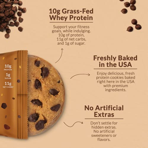 Naked Chocolate Chip Protein Cookies - Premium Gluten-Free High Protein Cookies, Only 1G Sugar, 6G Fiber, No Artificial Sweeteners, Soy Free, No GMOs - 12 Pack