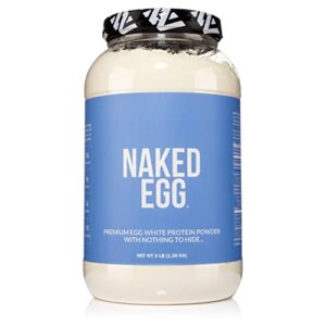 naked nutrition 3lb non-gmo egg white protein supplement powder, unflavored, no additives, paleo, dairy free, gluten free, soy free – 25g protein, 44 servings, 3 pounds