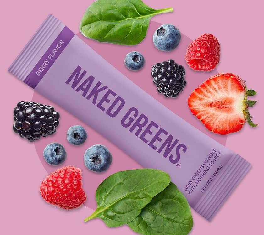 NAKED nutrition Mixed Berry Super Greens Powder Supplement Organic Greens Stickpacks