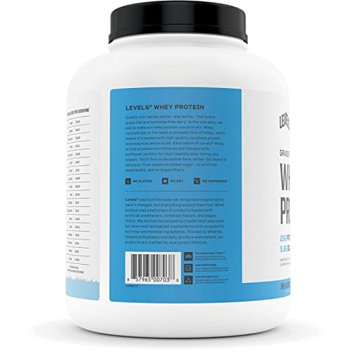 Levels Grass Fed 100% Whey Protein, No Hormones, Unflavored, 5LB