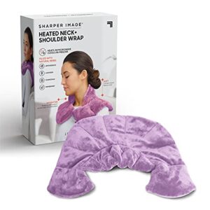 sharper image warm & cooling herbal aromatherapy neck & shoulder plush wrap pad for soothing muscle pain and tension relief therapy, 100% natural lavender & herb spa blend, holiday gift